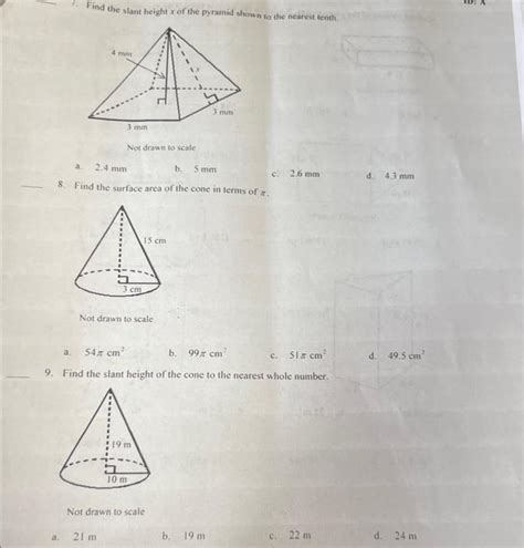 Solved 10 1 Find The Slant Height X Of The Pyramid Shown To Chegg Com