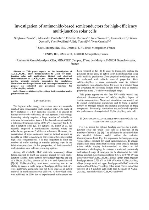Pdf Investigation Of Antimonide Based Semiconductors For High Efficiency Multi Junction Solar