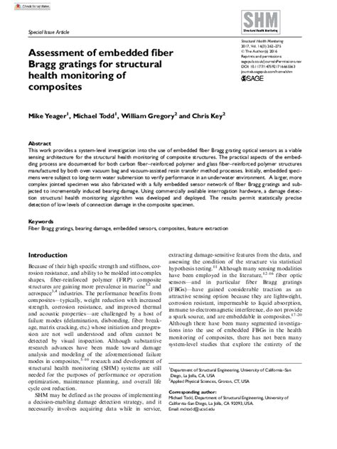 Pdf Assessment Of Embedded Fiber Bragg Gratings For Structural Health Monitoring Of Composites