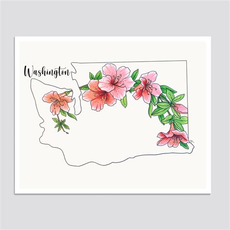 Washington State Flower Print State Art Print T Idea Map Art Etsy