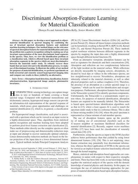Pdf Discriminant Absorption Feature Learning For Material Classification Dokumentips