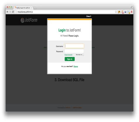 MySQL Export Data Management Jotform