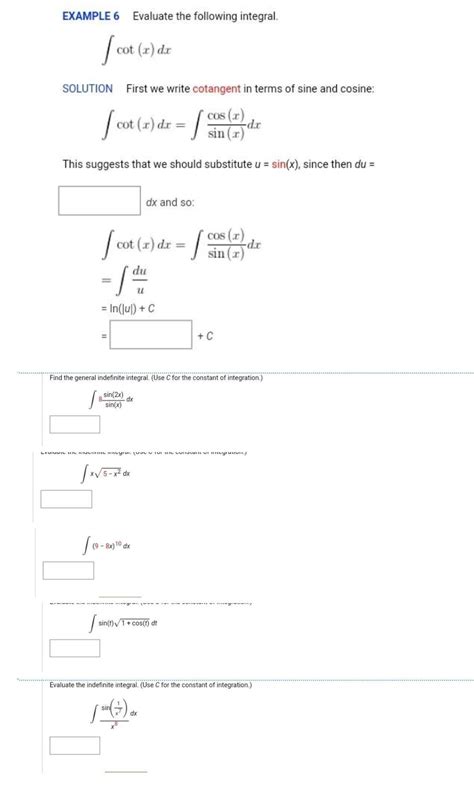 Solved EXAMPLE Evaluate The Following Integral Cot Chegg Com