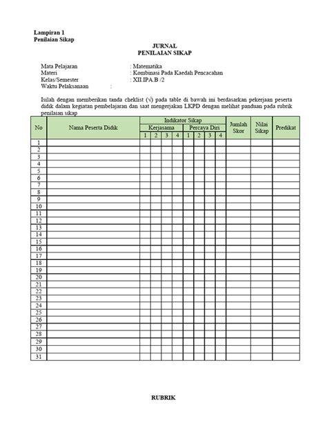 Lembar Penilaian Sikap Keterampilan Dan Pengetahuan Saifudin Mtk Pdf