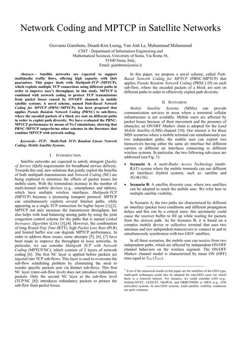 Pdf Network Coding And Mptcp In Satellite Networks