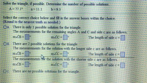solved solve the triangle if possible determine the number