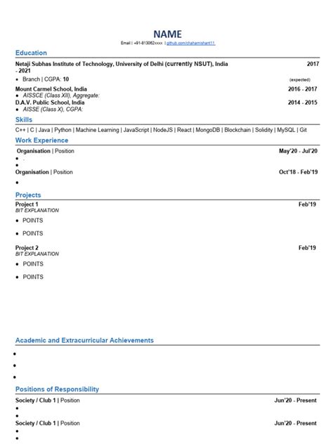 Template Nishant Chahar Resume Pdf