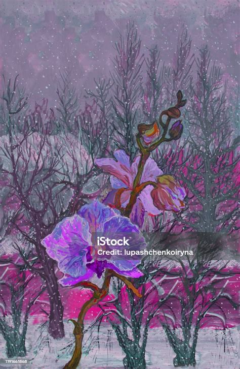 발렌타인 데이 현대 미술 작품을 위한 유행 겨울 일러스트 인상주의 내 원래 유화 캔버스 수직 겨울 차가운 눈 풍경 창 밖에