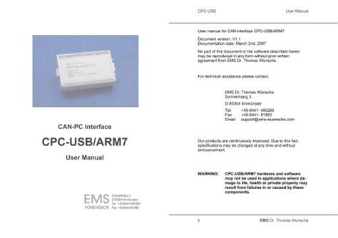 CAN PC Interface CPC USB ARM User Manual EMS Wuensche