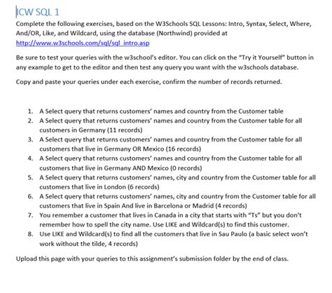 Solved Complete The Following Exercises Based On The W3schools Sql
