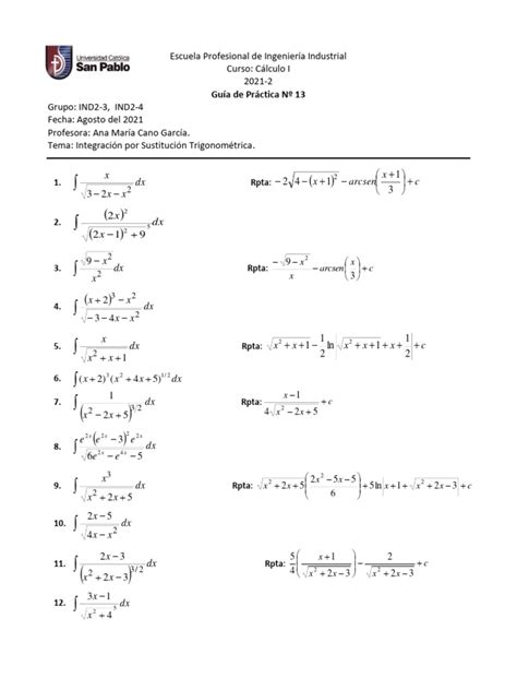 Integración Por Sustitución Trigonométrica Pdf Ajedrez
