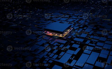 3d Rendering Microprocessor Cpu Chipset Central Processor Unit On The Illumination Circuit