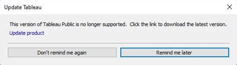 Why Does The Update Product Link In The Update Tableau Pop Up Not Link To The Actual Download