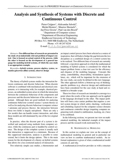 Pdf Analysis And Synthesis Of Systems With Discrete And Continuous Control