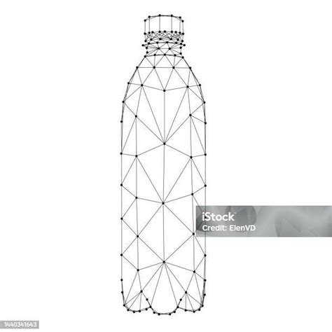 물병 아쿠아 액체 플라스틱 패키지 추상적 인 미래의 다각형 검은 선과 점에서 깨끗한 자연 지하수 음료 낮은 폴리 개념 벡터 그림입니다 로우 폴리곤 모델링에 대한 스톡 벡터