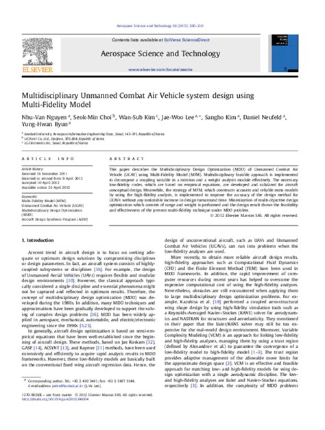Pdf Multidisciplinary Unmanned Combat Air Vehicle System Design Using Multi Fidelity Model