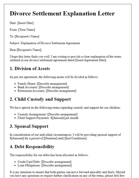 Letter Template For Divorce Settlement Negotiation Free Samples In
