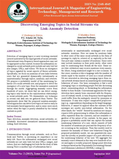 Discovering Emerging Topics In Social Streams Via Link Anomaly Detection Pdf Social