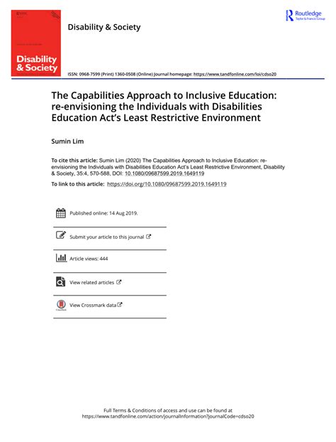 Pdf The Capabilities Approach To Inclusive Education Re Envisioning