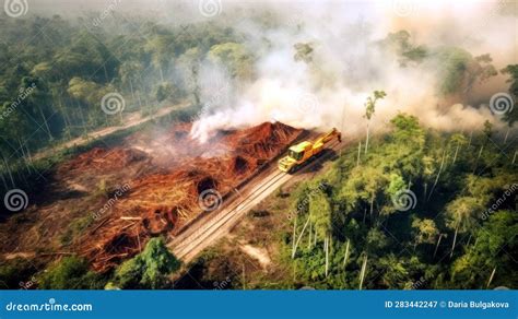 Air Pollution Logging Machinery Emits Pollutants Compromising Air Quality And Negatively