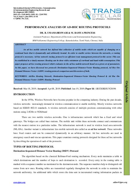 Pdf Performance Analysis Of Ad Hoc Routing Protocols