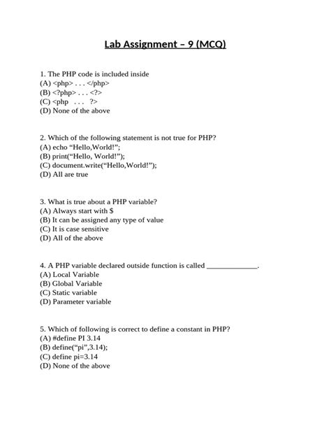 lab assignment 9 mcq pdf