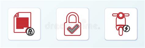 set line electric scooter document and lock and lock check mark icon