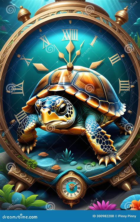 an adorable and wise turtle with a clock colorful cartoon style
