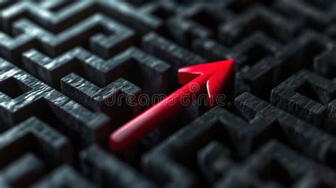 Red Arrow Navigating Through Black Maze Stock Illustration Illustration Of Escape Symbol
