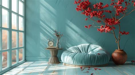 Mind Communication Concept Illustrated With A Blue Meditation Cushion Timer And A Mindfulness