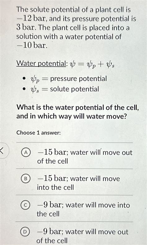 Solved The Solute Potential Of A Plant Cell Is 12 ﻿bar And