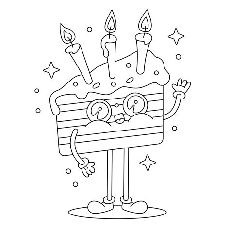 촛불 색칠 책 만화 흰색 색칠 페이지 개요에 고립 된 벡터 귀여운 생일 케이크 프리미엄 벡터
