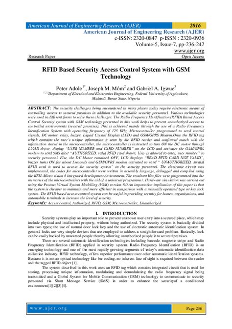 Pdf Rfid Based Security Access Control System With Gsm Technology