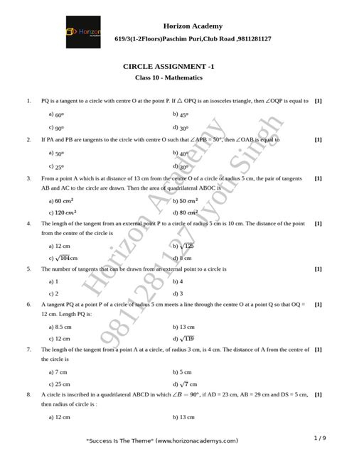 Circle Assignment 1 Pdf Circle Perpendicular