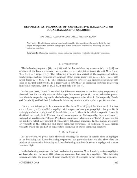 Pdf Repdigits As Products Of Consecutive Balancing Or Lucas Balancing Numbers