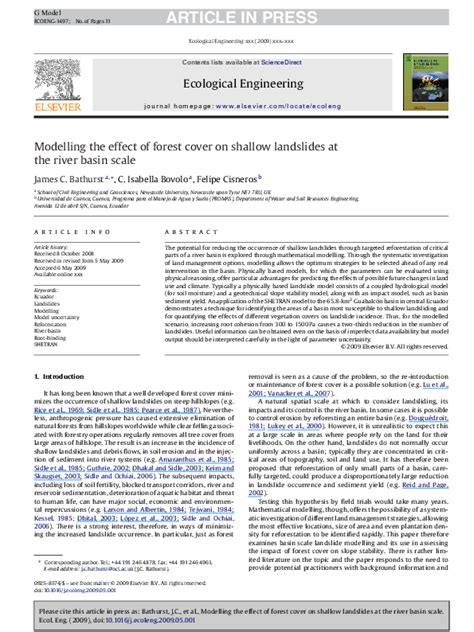 Pdf Modelling The Effect Of Forest Cover On Shallow Landslides At The River Basin Scale
