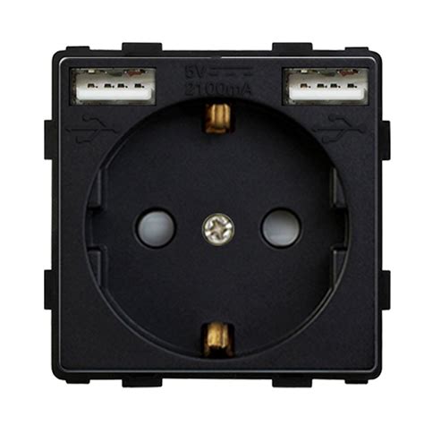 Розетка модуль электрическая с 2 Usb Type A Type A с заземлением Uniland черная 3 5 кВт