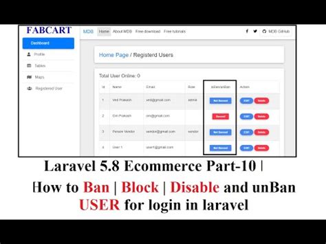 Learn Laravel 5 8 Ecommerce Part 10 | How to Ban | Block | Disable and unBan user for login in ...