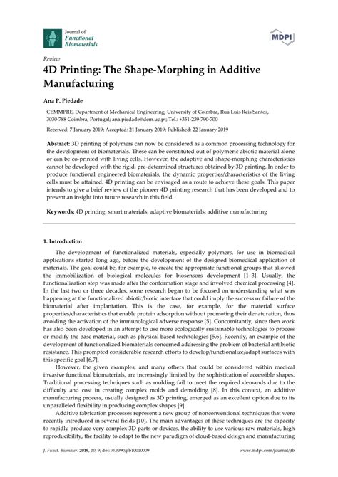 pdf 4d printing the shape morphing in additive manufacturing