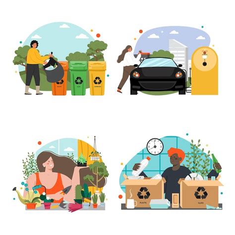 Premium Vector Vector People Character Sorting Garbage Flat Set