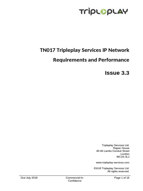 Tn017 Tripleplay Services Ip Network Performance Requirements 3 3 Pdf Port