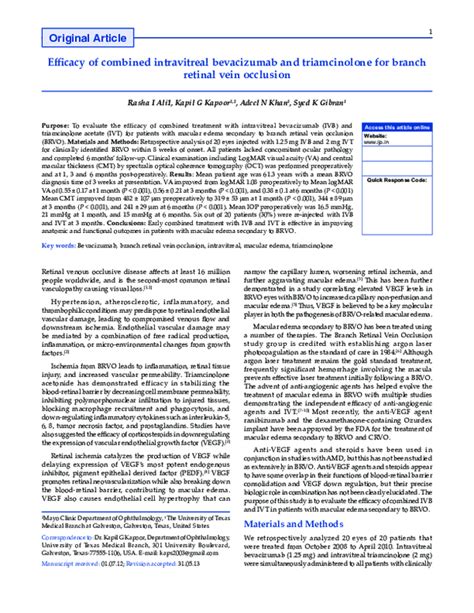 Efficacy Of Combined Intravitreal Bevacizumab And Triamcinolone For