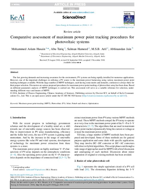 Pdf Comparative Assessment Of Maximum Power Point Tracking Procedures For Photovoltaic Systems