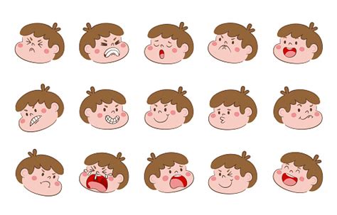 만화 벡터 일러스트 레이 션 감정 인간의 얼굴 게임을위한 인간의 얼굴 표정 개성 개념에 대한 스톡 벡터 아트 및 기타 이미지