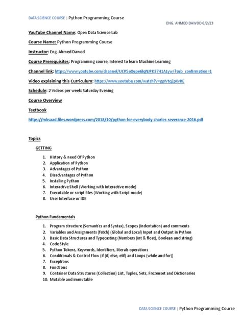 Data Science Course Python Programming Course Pdf Python Programming Language Control Flow