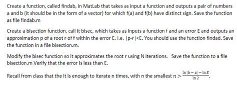 Solved Using Matlab Create A Function Called Findab In