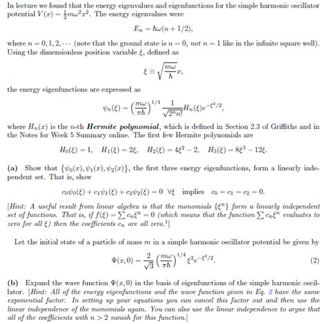 Solved In Lecture We Found That The Energy Eigenvalues And