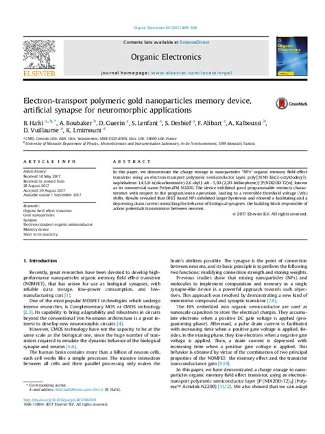 Pdf Electron Transport Polymeric Gold Nanoparticles Memory Device Artificial Synapse For