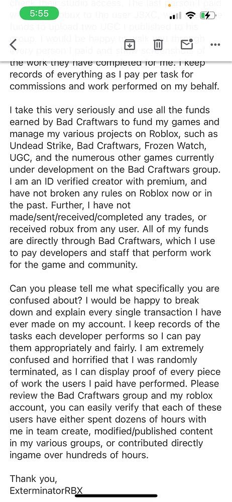 Account Falsely Terminated Platform Usage Support Developer Forum Roblox