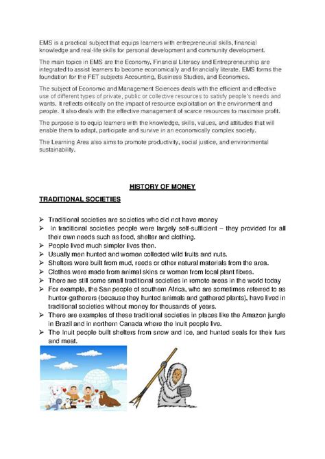 Grade 7 Ems Term 1 Notes Good The Economy The History Of Money Traditional Societies All